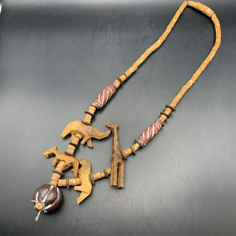 Unbranded | Jewelry | African Safari Animal Necklace Carved Wood Beaded ...